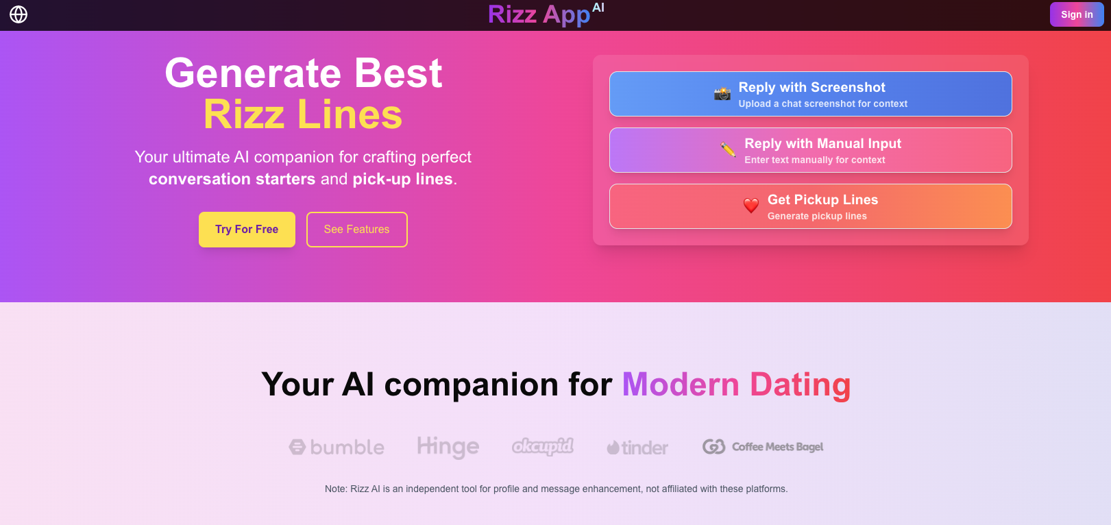 Rizz App AI - Website Hunt