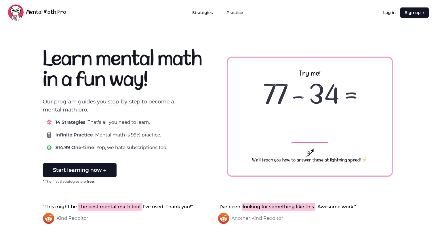 Mental Math Pro - Website Hunt