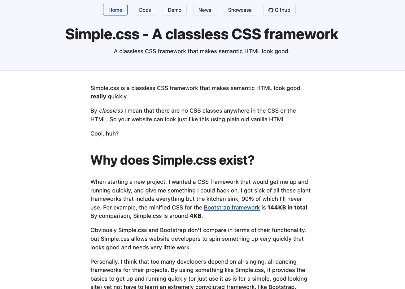 Simple.css - A classless CSS framework - Website Hunt