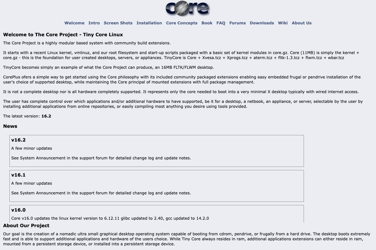 Tiny Core Linux - Website Hunt